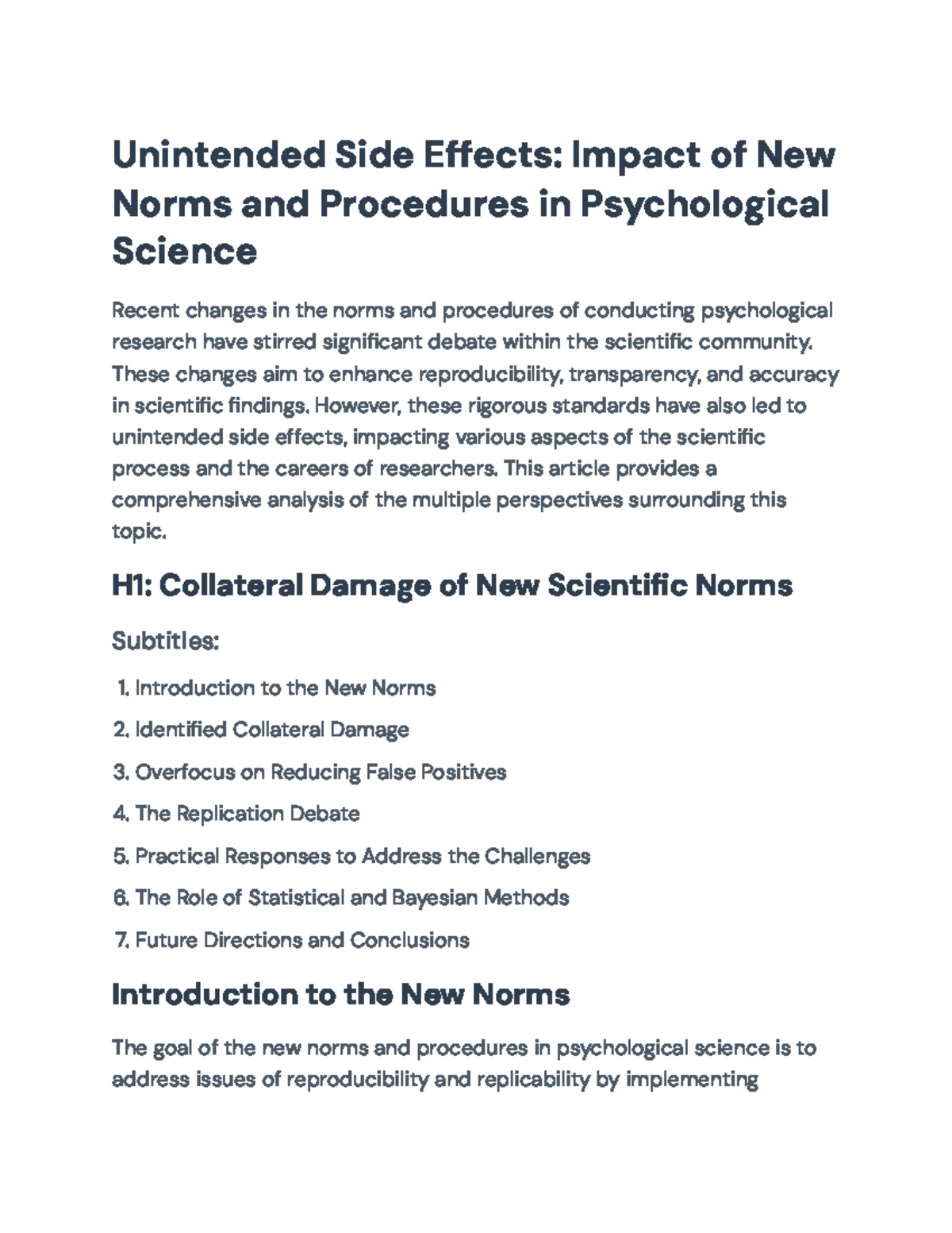 Impact of New Scientific Norms in Psychology: Unintended Consequences ...