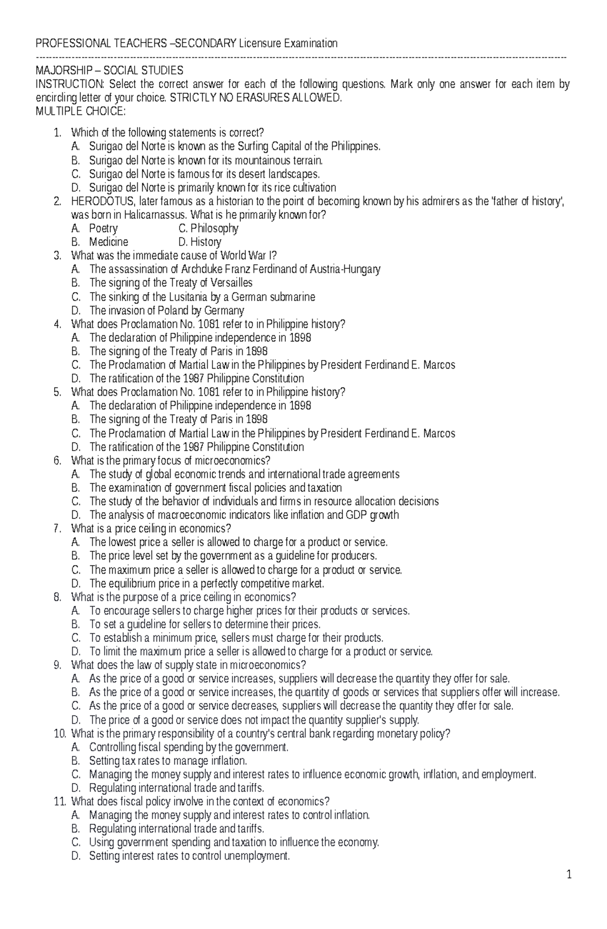 Social Studies TEST - Secondary Licensure Exam Questions - Studocu