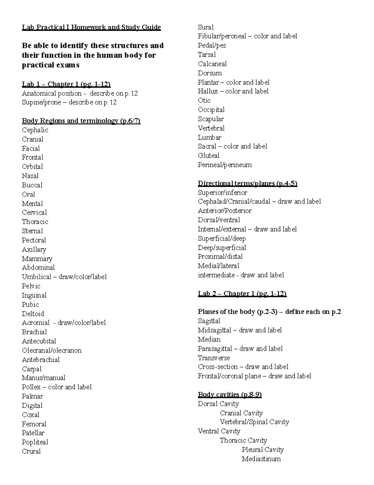 BL275 Lab Practical I Study Guide: Structures & Functions in Human ...