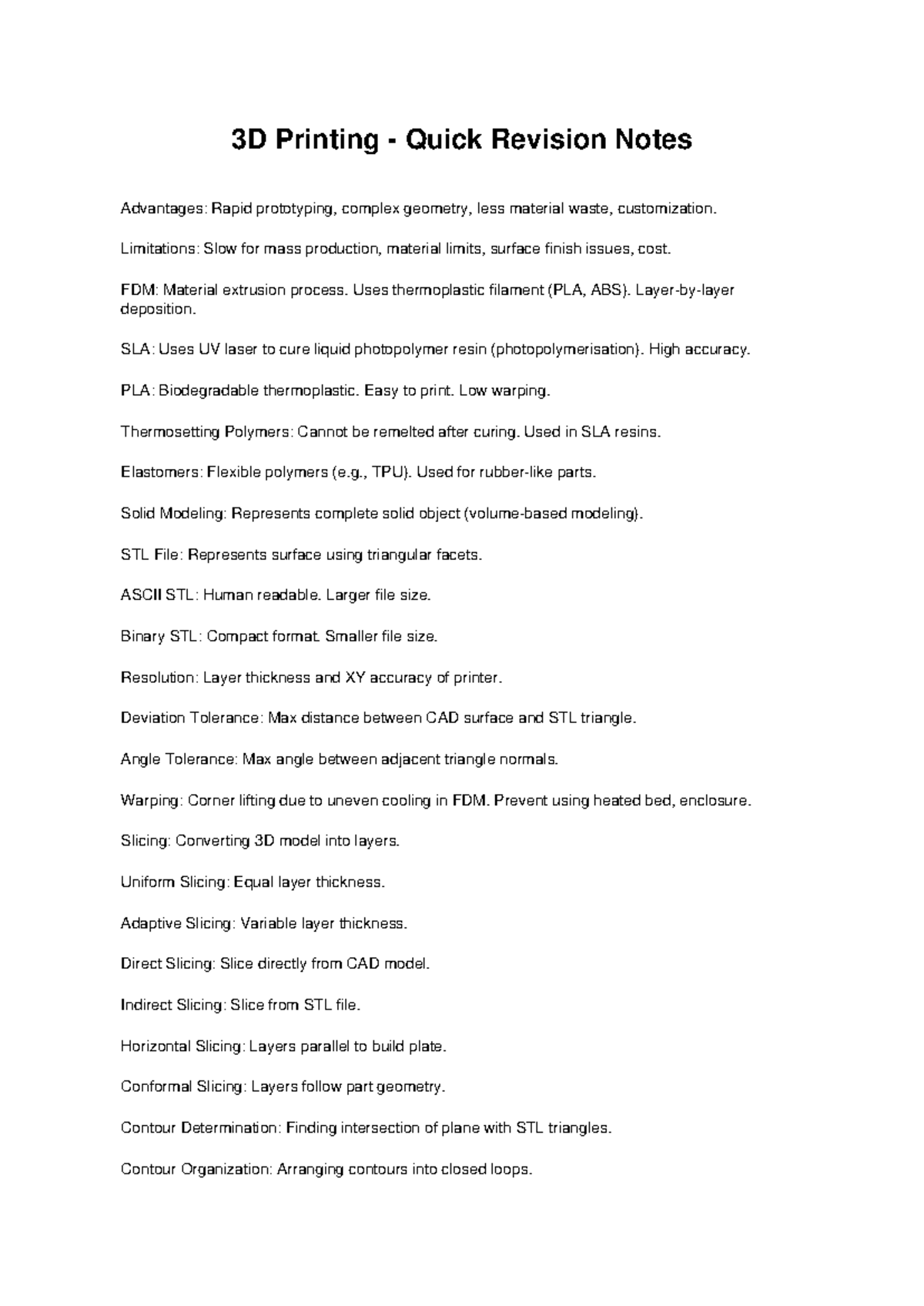 3D Printing (ENG101) Quick Revision Notes: Pros, Cons & Techniques ...