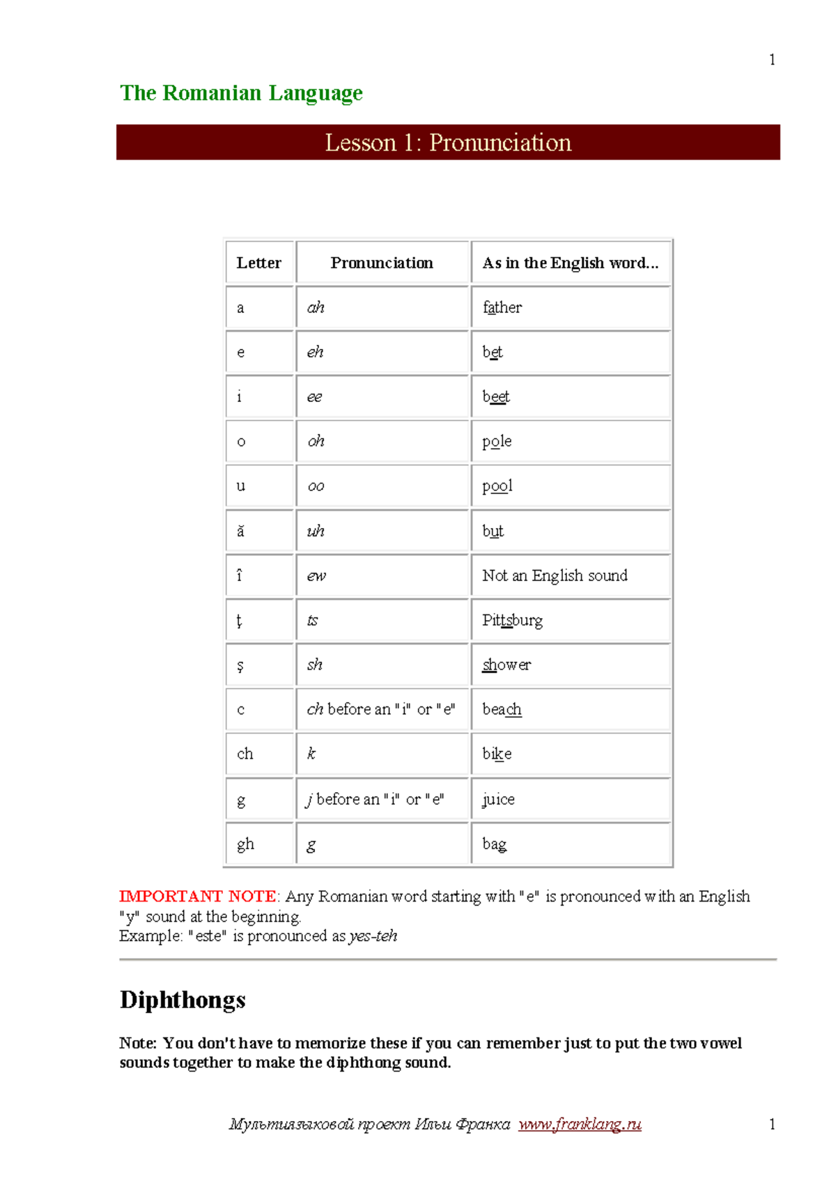 Romanian Language Course: Lesson 1 - Pronunciation and Basics - Studocu