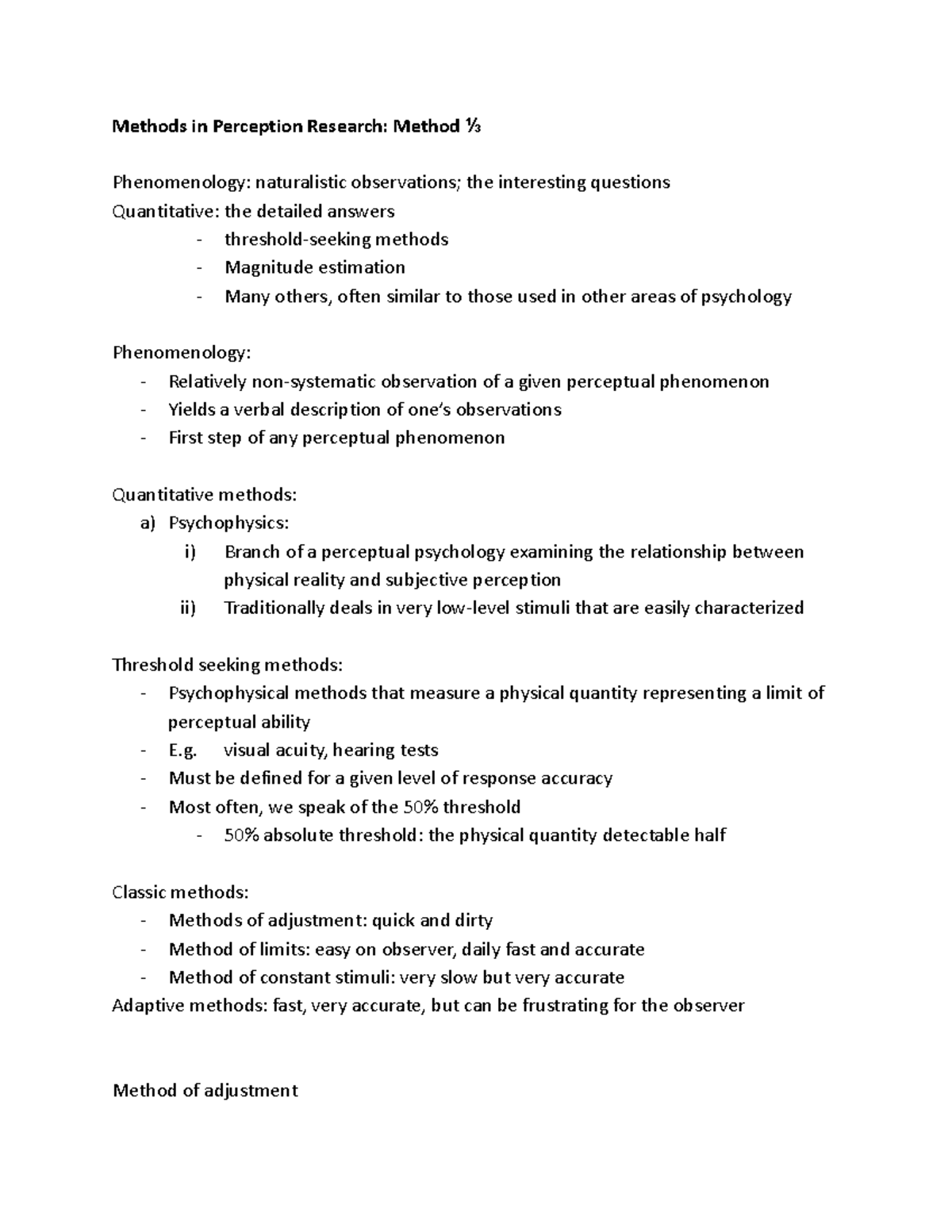 Psy 3108 Lecture Notes: Methods in Perception Research - Studocu
