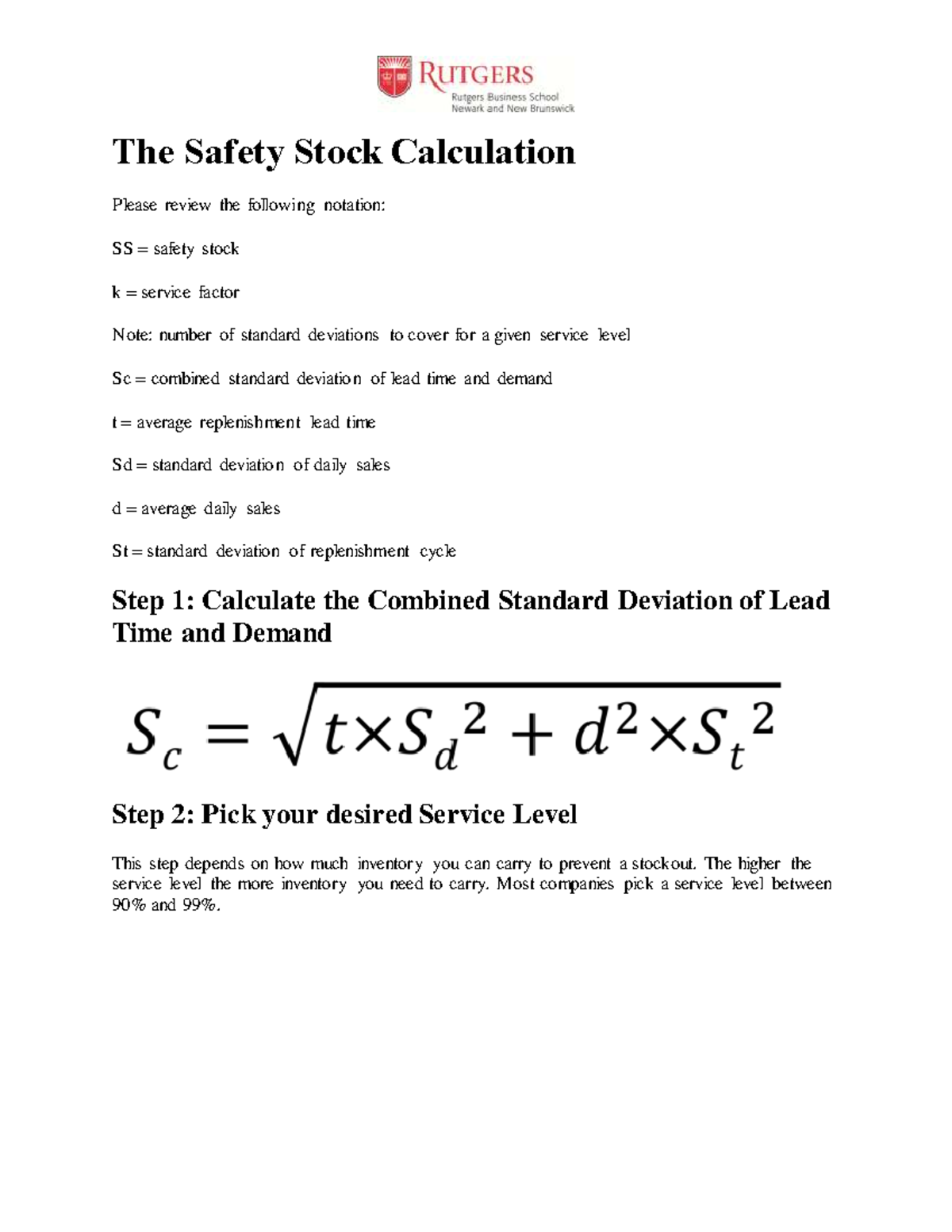 Safety Stock Calculation Guide: Key Steps & Notation Explained - Studocu