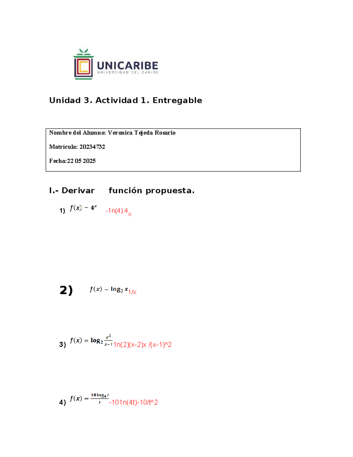 Unidad 3. Actividad 1. Entregable - Calculo Vectorial - Unidad 3. Actividad 1. Entregable Nombre ...