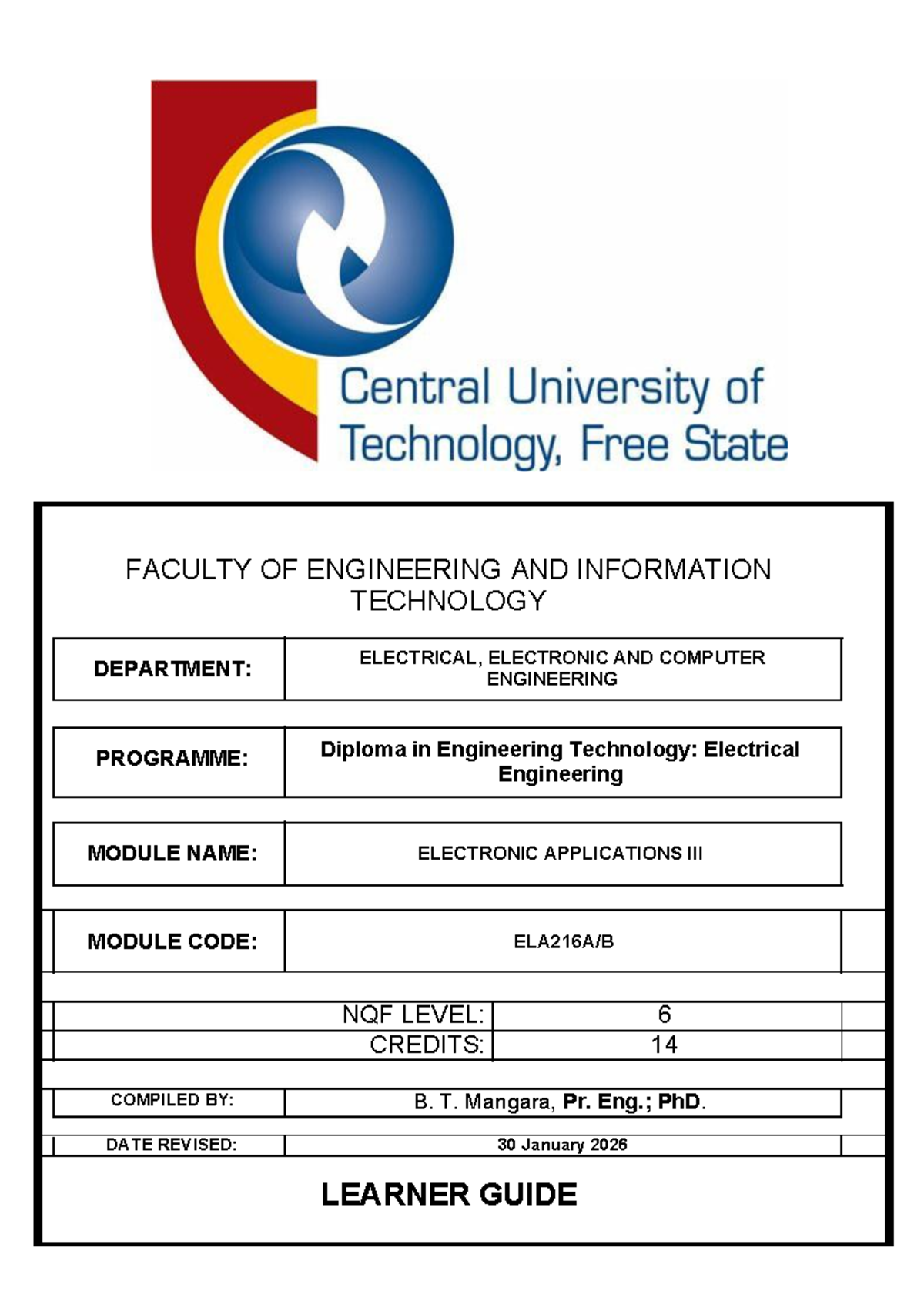 2026 ELA216A Electronic Applications Learner Guide - Studocu