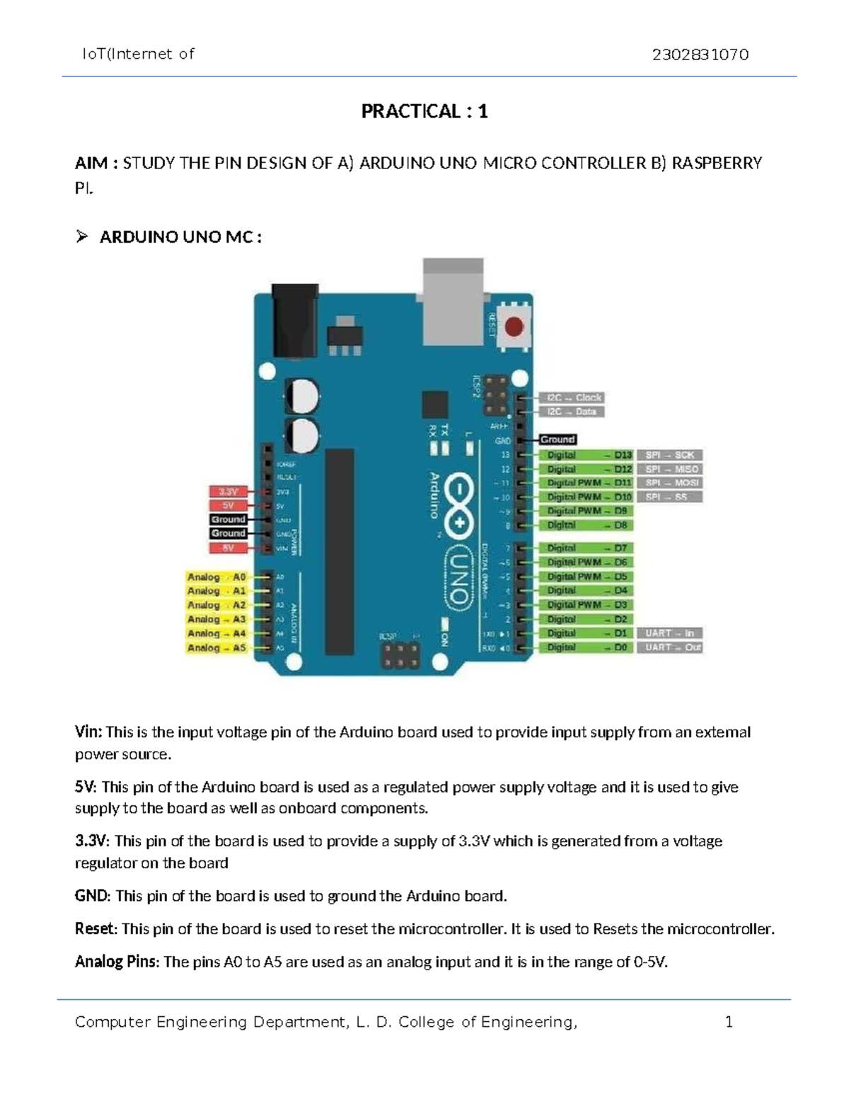 IoT 2302831070 Practical Lab Manual: Arduino & Raspberry Pi Projects - Studocu