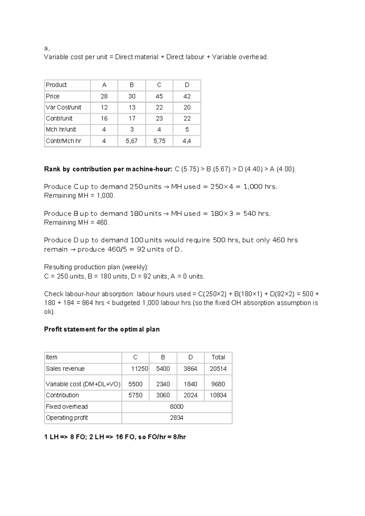 Seminar 2 - Variable Cost Analysis and Production Planning - Studocu