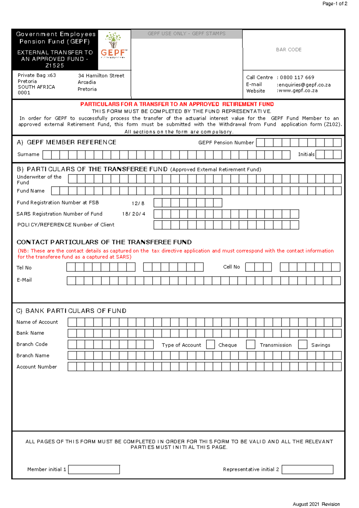 Z1525 GEPF Member Reference for Fund Transfer Form (2021) - Studocu