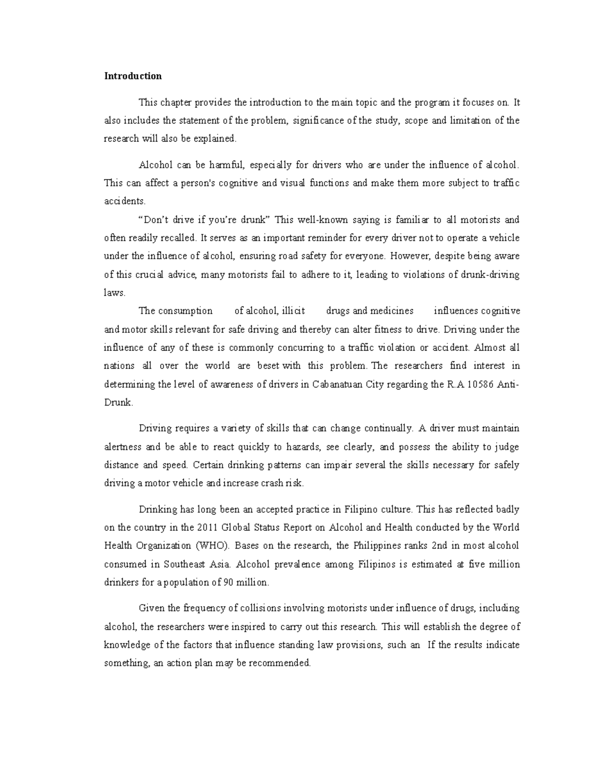 RA 10586: Assessing Awareness and Implementation of Anti-Drunk Driving ...