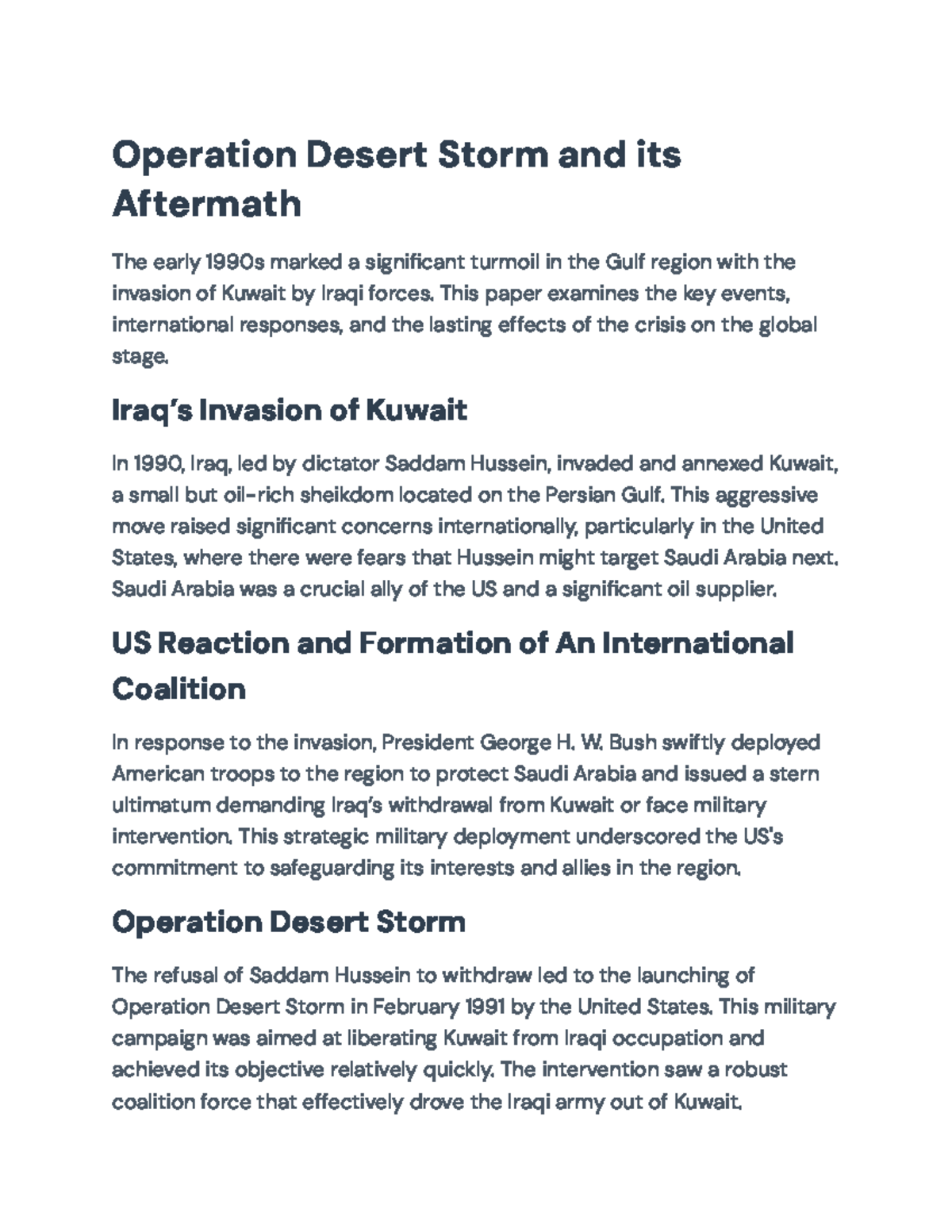 GULF-101: Operation Desert Storm Overview and Its Global Impact - Studocu