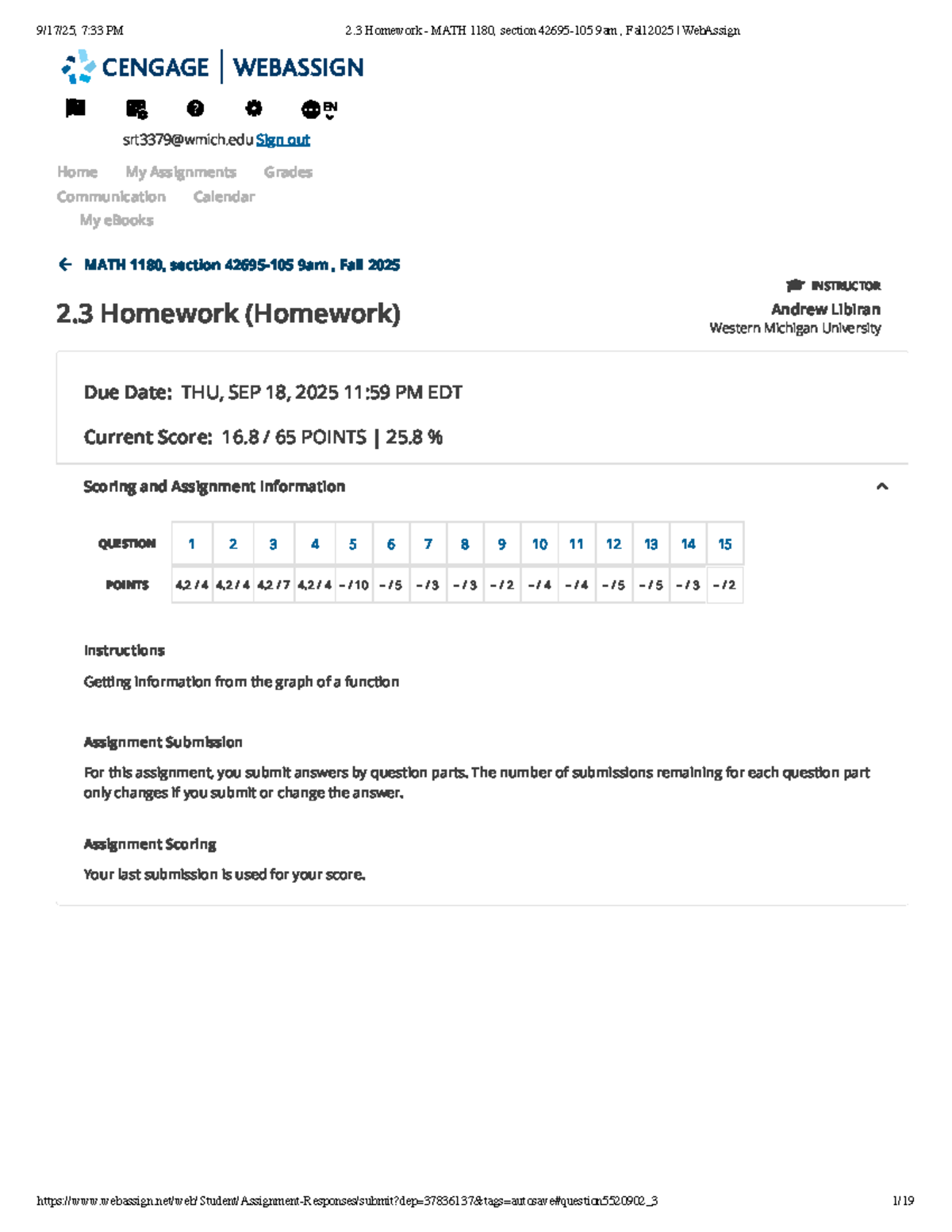 MATH 1180 2.3 Homework: Function Graph Analysis, Fall 2025 - Studocu