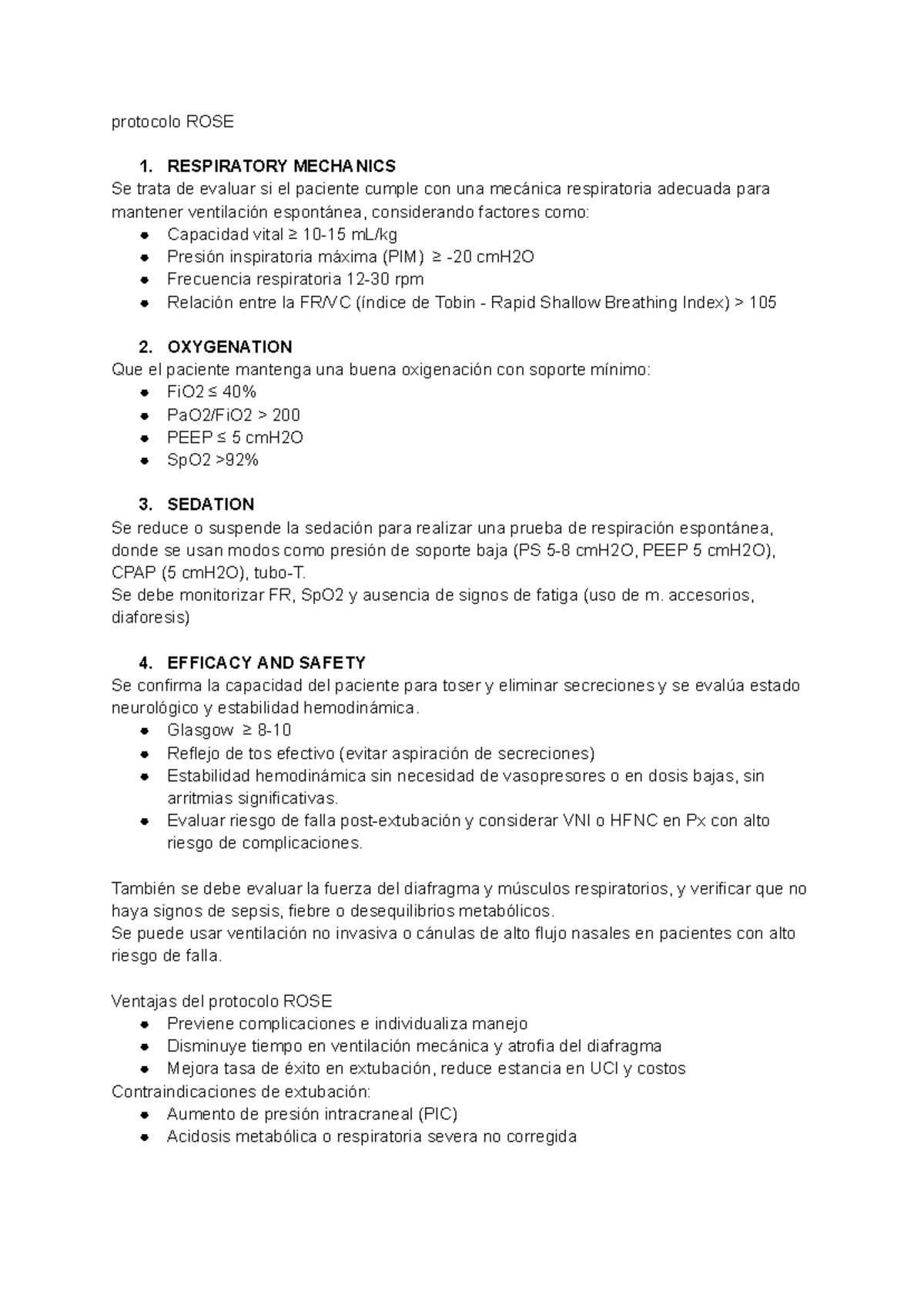 ROSE UCI - Resumen Medicina - protocolo ROSE RESPIRATORY MECHANICS Se ...