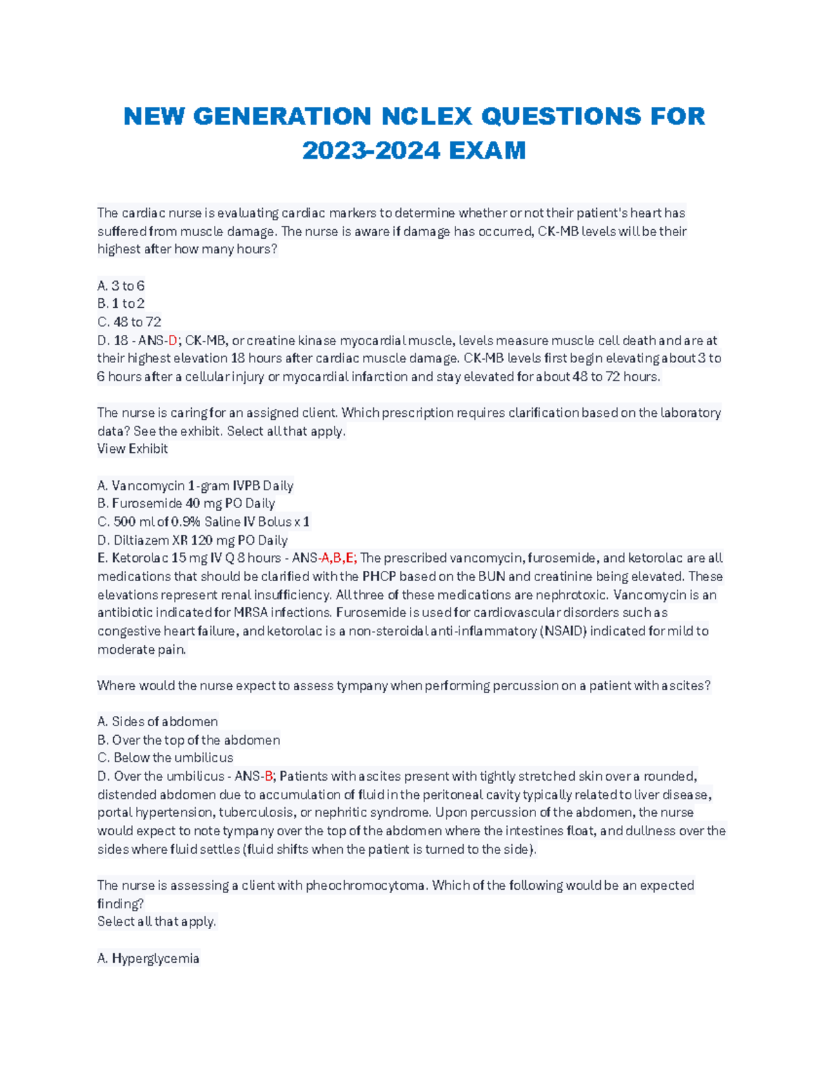 NEW GENERATION NCLEX QUESTIONS FOR 2023: CARDIAC & NEPHROLOGY FOCUS ...