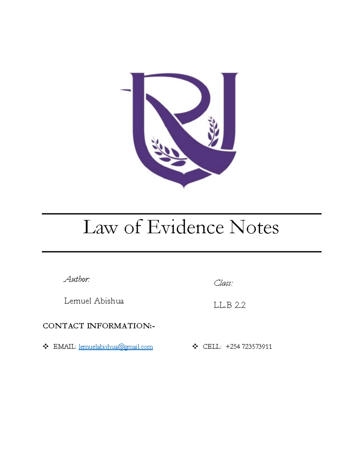 Evidence law notes - UNIVERSITY OF NAIROBI THE LAW OF EVIDENCE ...