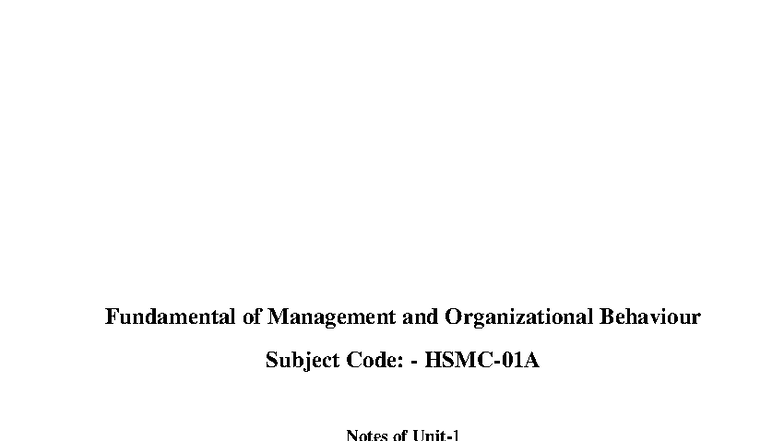 FMOB 1st Unit - Notes on Management Fundamentals and Organizational ...