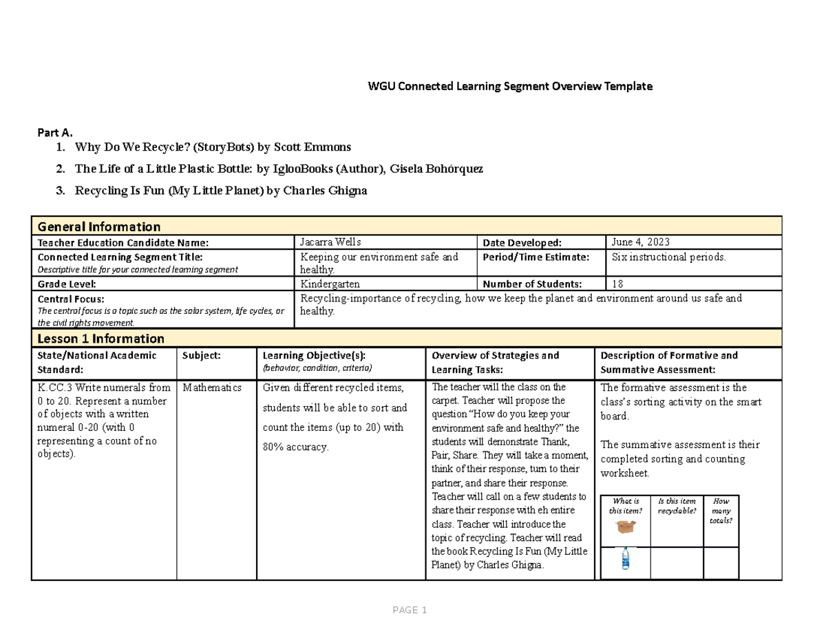 Children Lit. Task 2 - WGU Connected Learning Segment Overview Template Part A. 1. Why Do We ...