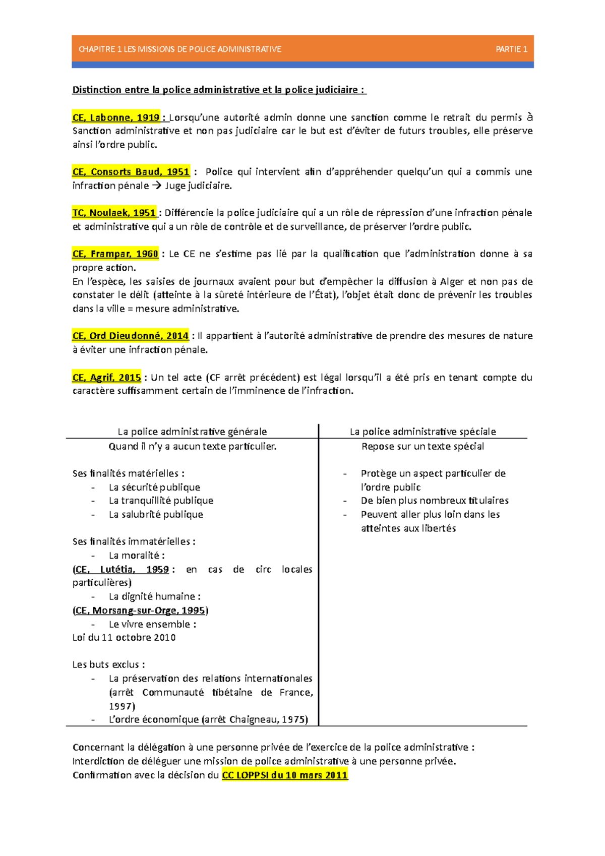 Fiches révisions - Admin S4 - CHAPITRE 1 LES MISSIONS DE POLICE ...
