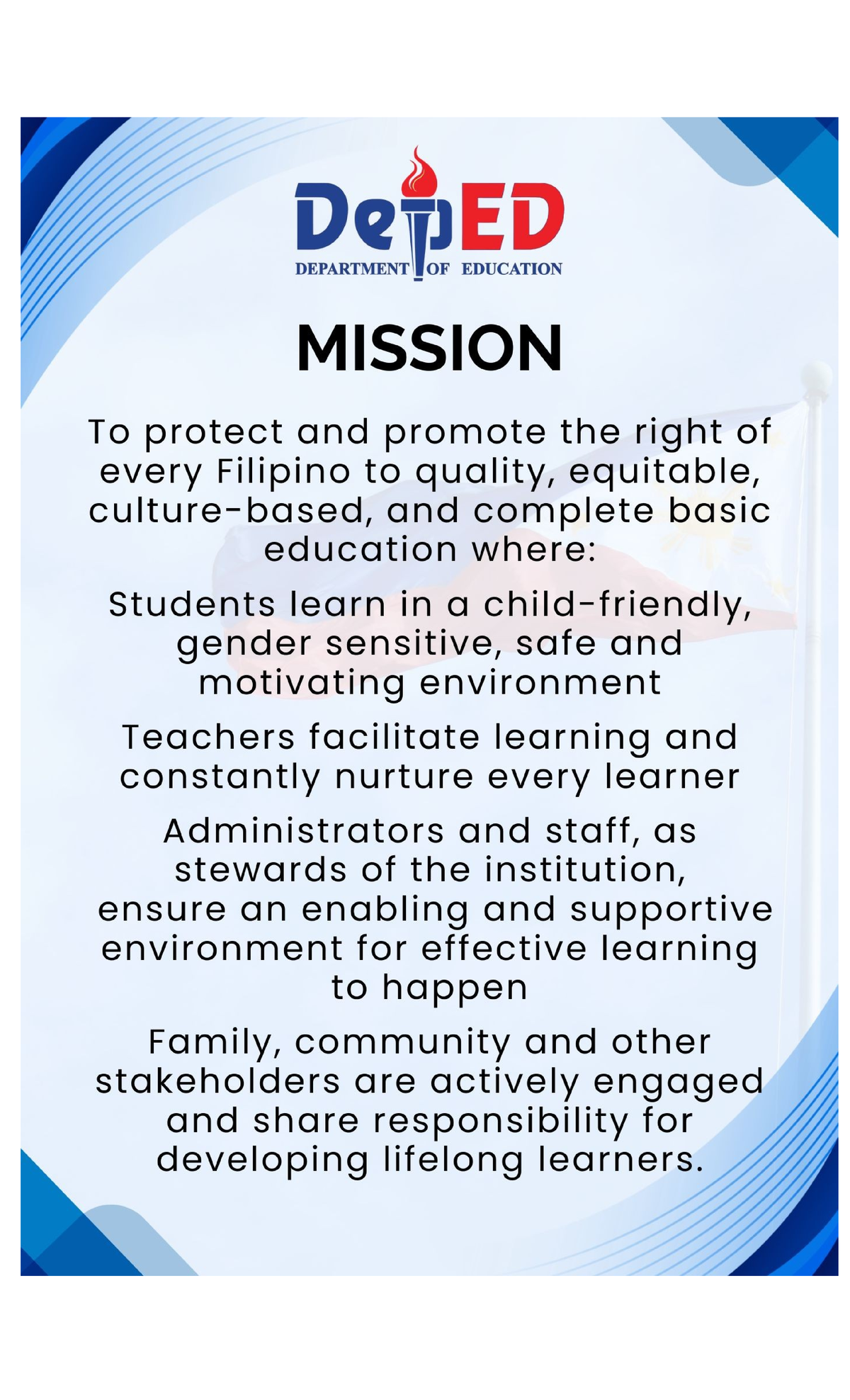 DepEd Mission and Vision: Ensuring Quality Education for All - Studocu