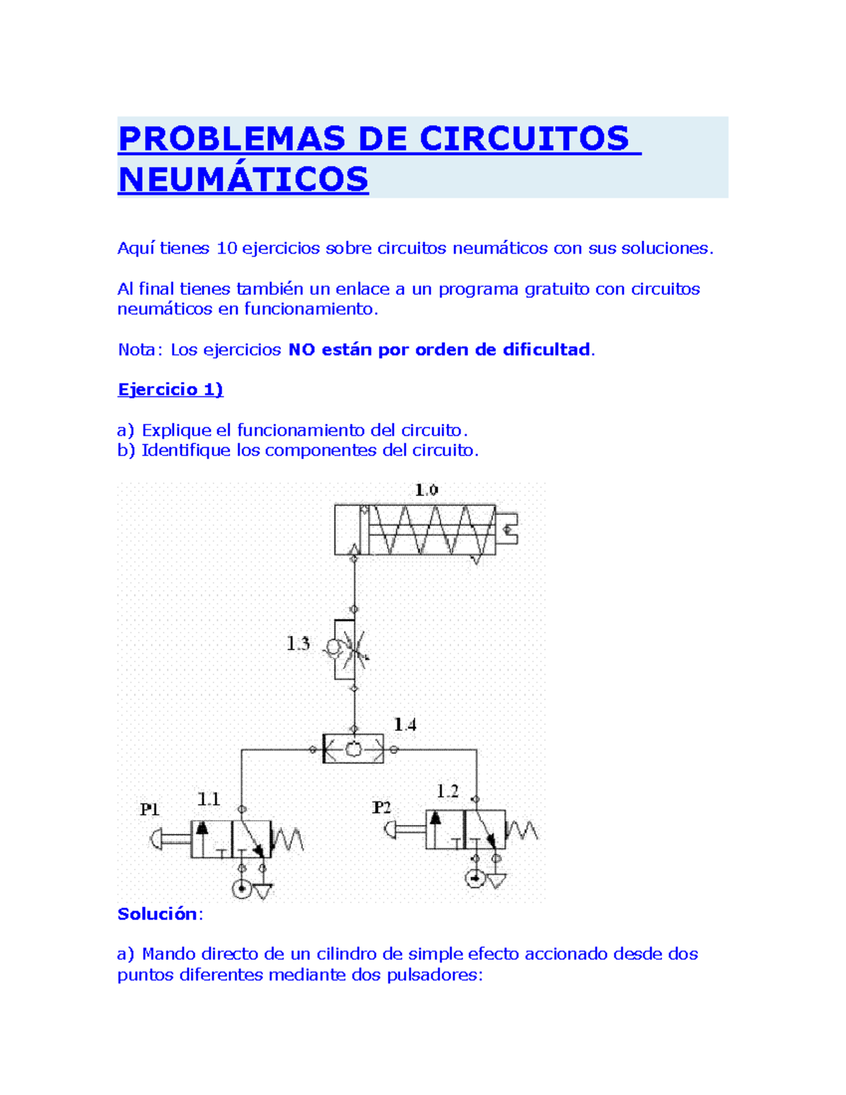 Ejercicios y Soluciones sobre Circuitos Neumáticos (CIRC-101) - Studocu