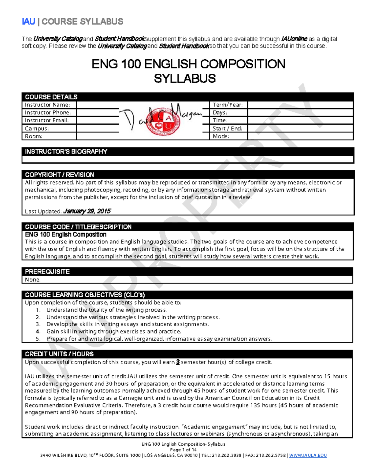 ENG 100 English Composition Course Syllabus and Details - Studocu