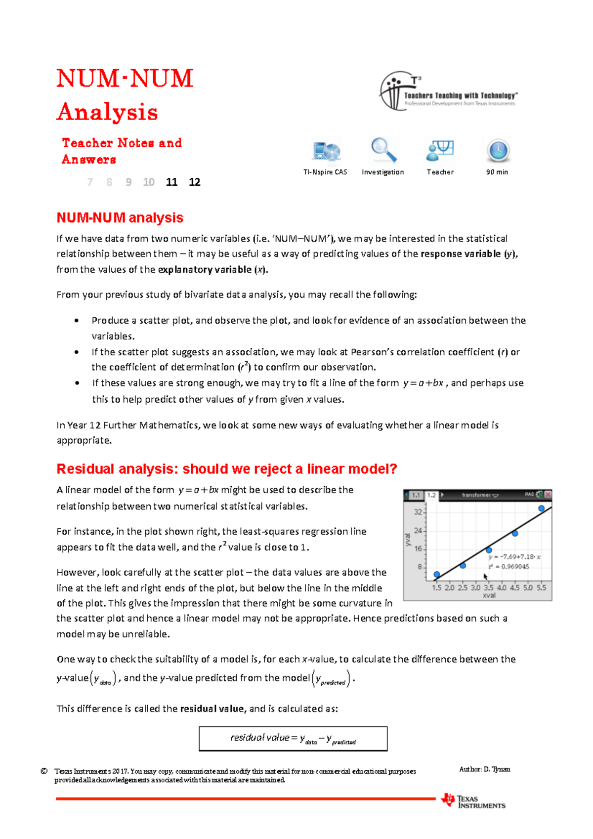 NUM-NUM analysis teacher notes and answers - © Texas Instruments 201 7 ...