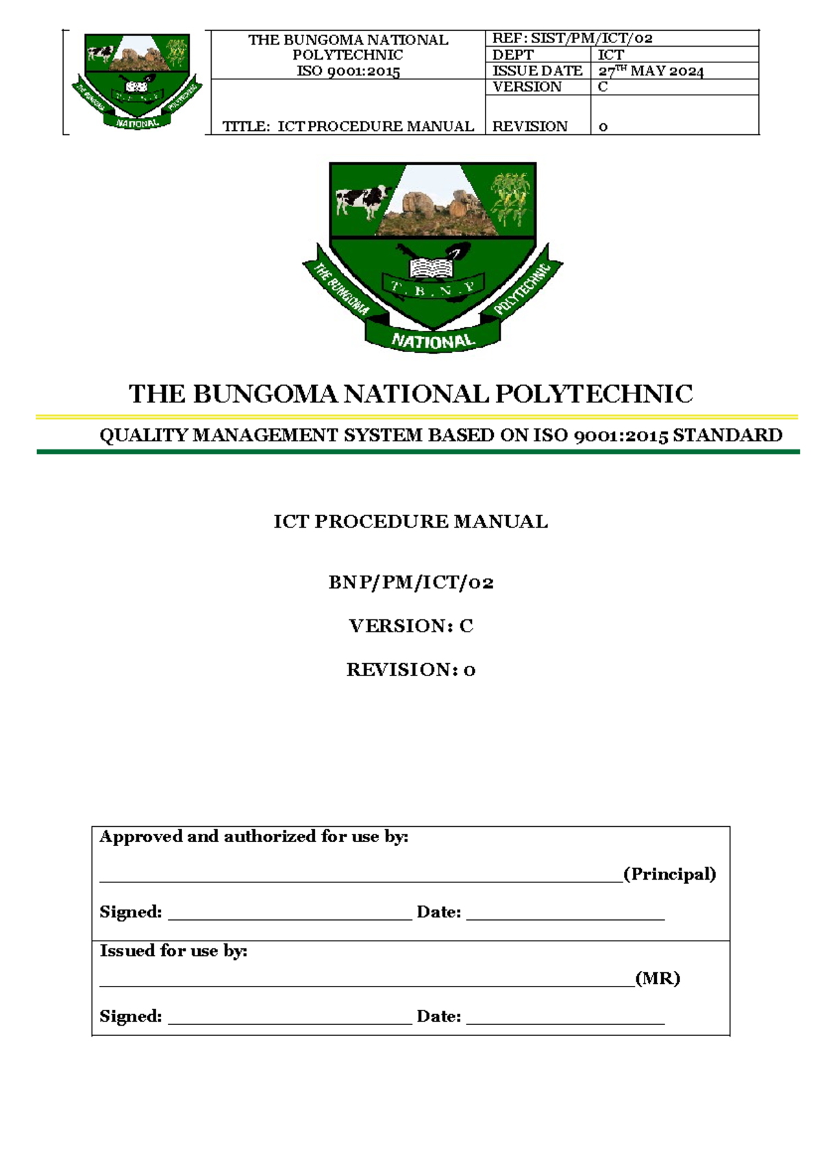 02 ICT Procedures Manual - THE BUNGOMA NATIONAL POLYTECHNIC ISO 9001 ...