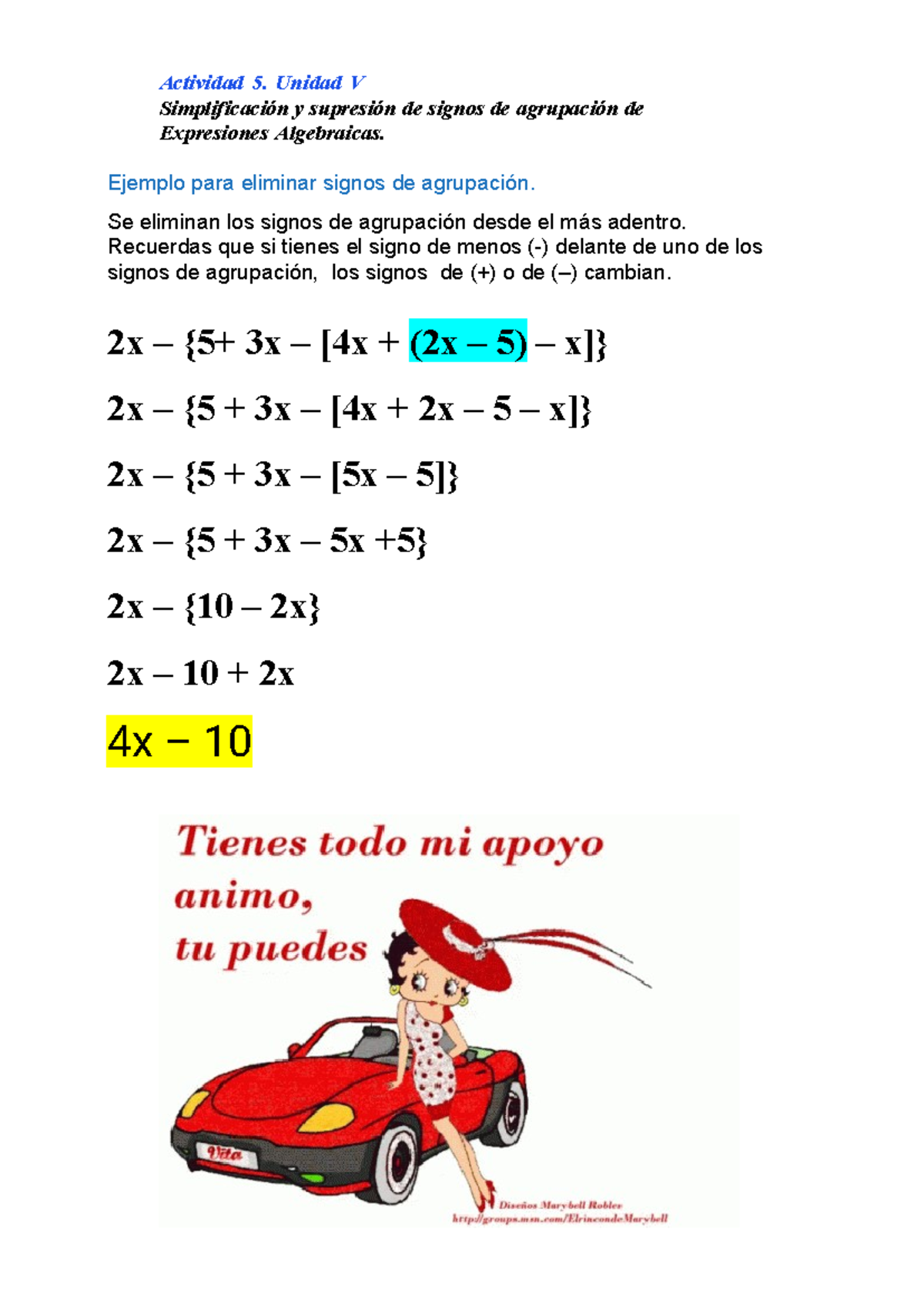 Actividad 5: Simplificación de Expresiones Algebraicas - Unidad V MB ...