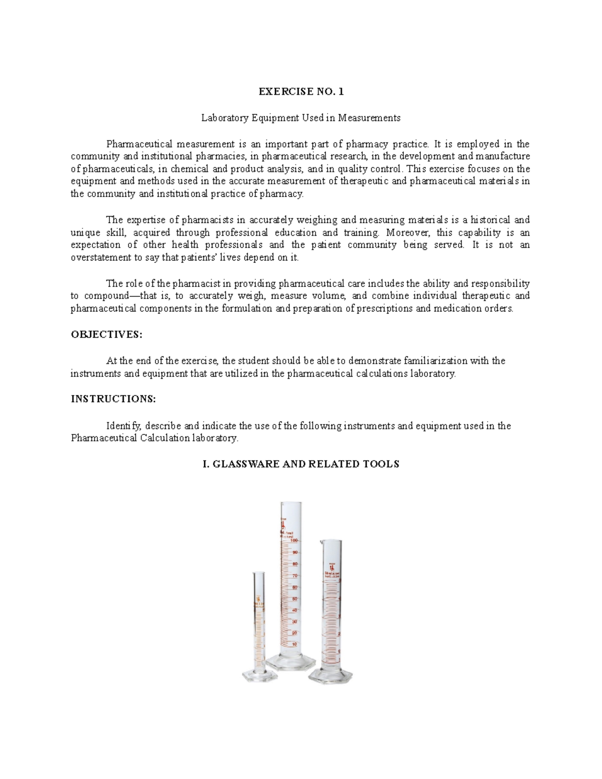 Laboratory Equipment Used in Measurements - EXERCISE NO. 1 Laboratory ...