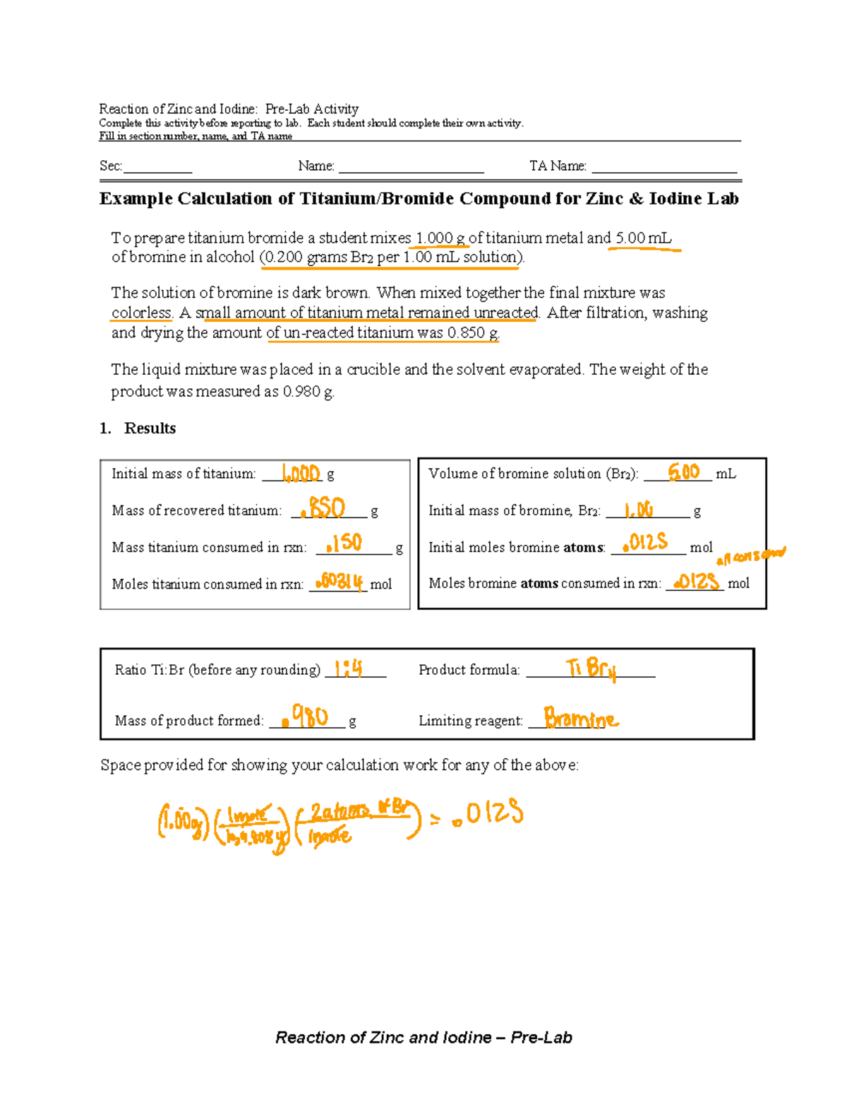 03 Zinc and Iodine Reaction Pre-Lab Activity Guide - Studocu