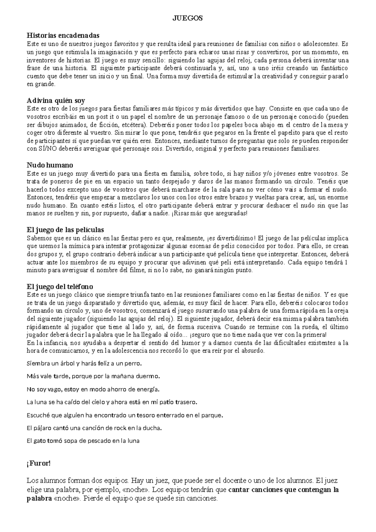 Juegos - salud y bienestar - JUEGOS Historias encadenadas Este es uno ...