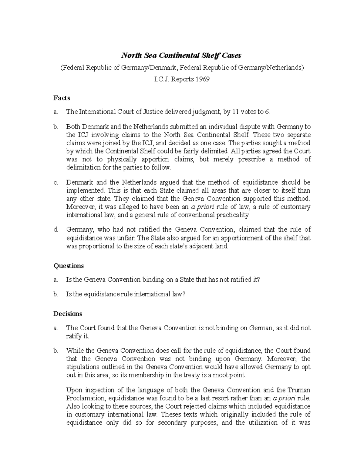 North Sea Continental Shelf Cases: ICJ Judgment Overview - Studocu