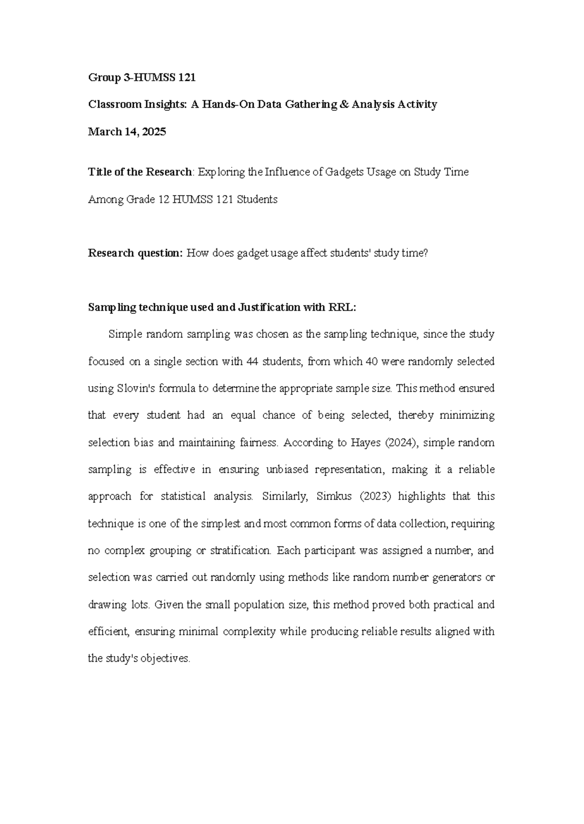 Exploring Gadget Usage Impact on Study Time: HUMSS 121 Insights - Studocu