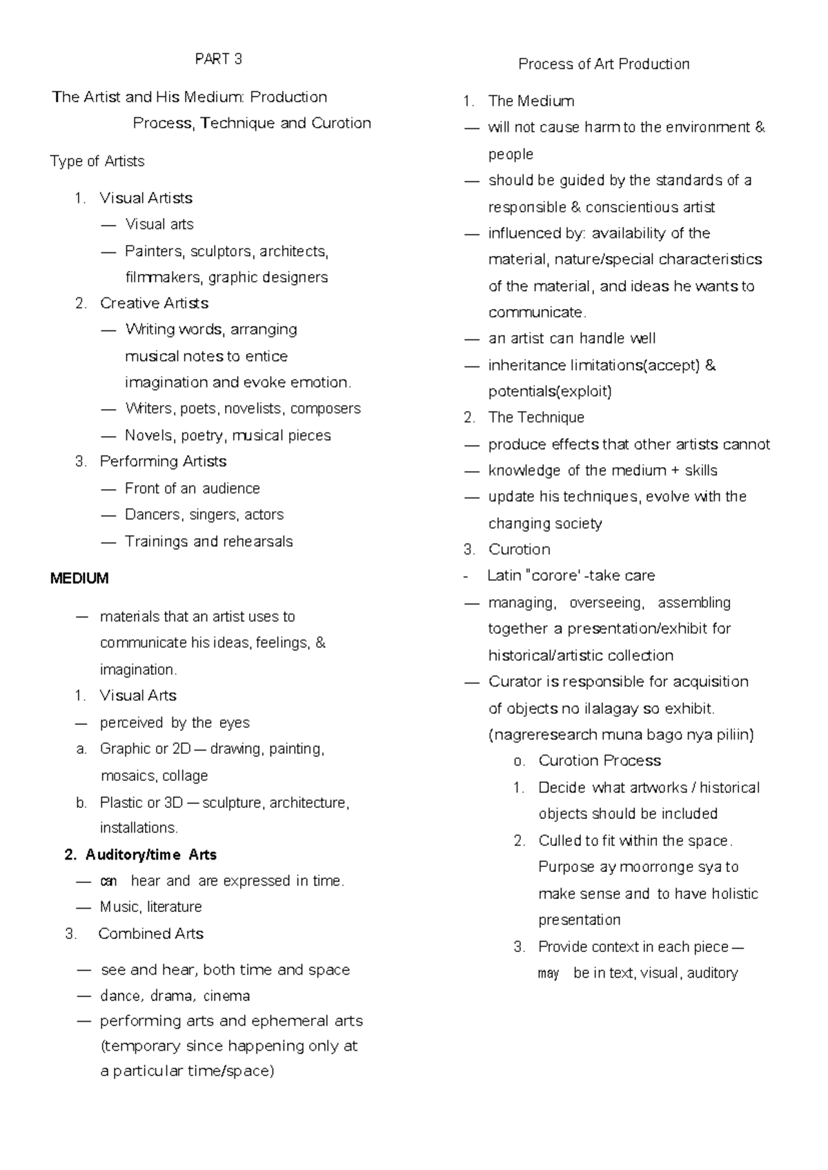 Art Appreciation Reviewer 1 - PART 3 The Artist and His Medium ...
