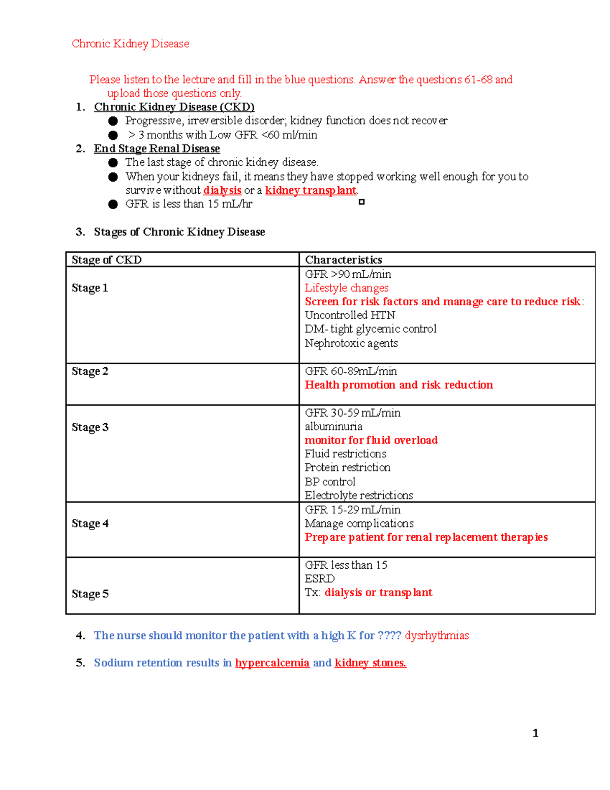 Chronic Kidney Disease (CKD) Overview and Key Nursing Considerations ...