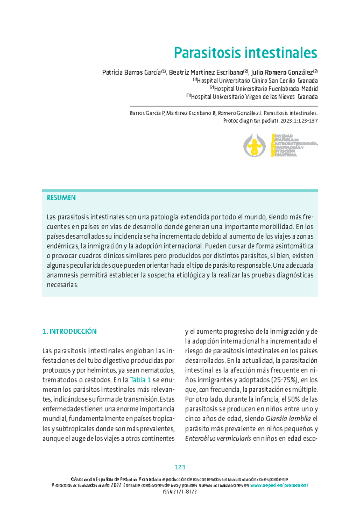 Protocolo Diagnóstico y Tratamiento de Parasitosis Intestinales en ...