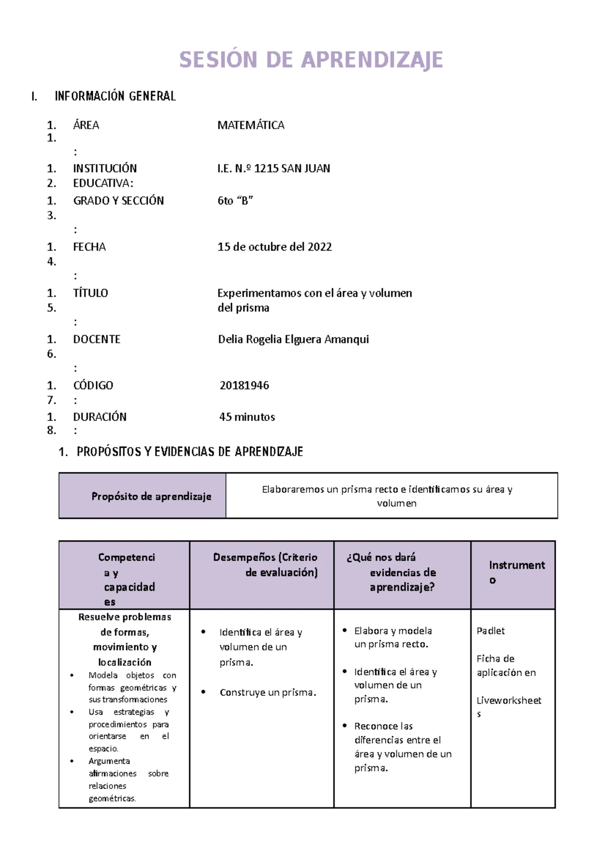 Sesion DE Aprendizaje Bullyng - SESIÓN DE APRENDIZAJE I. DATOS INFORMATIVOS AREA TUTORIA NOMBRE ...