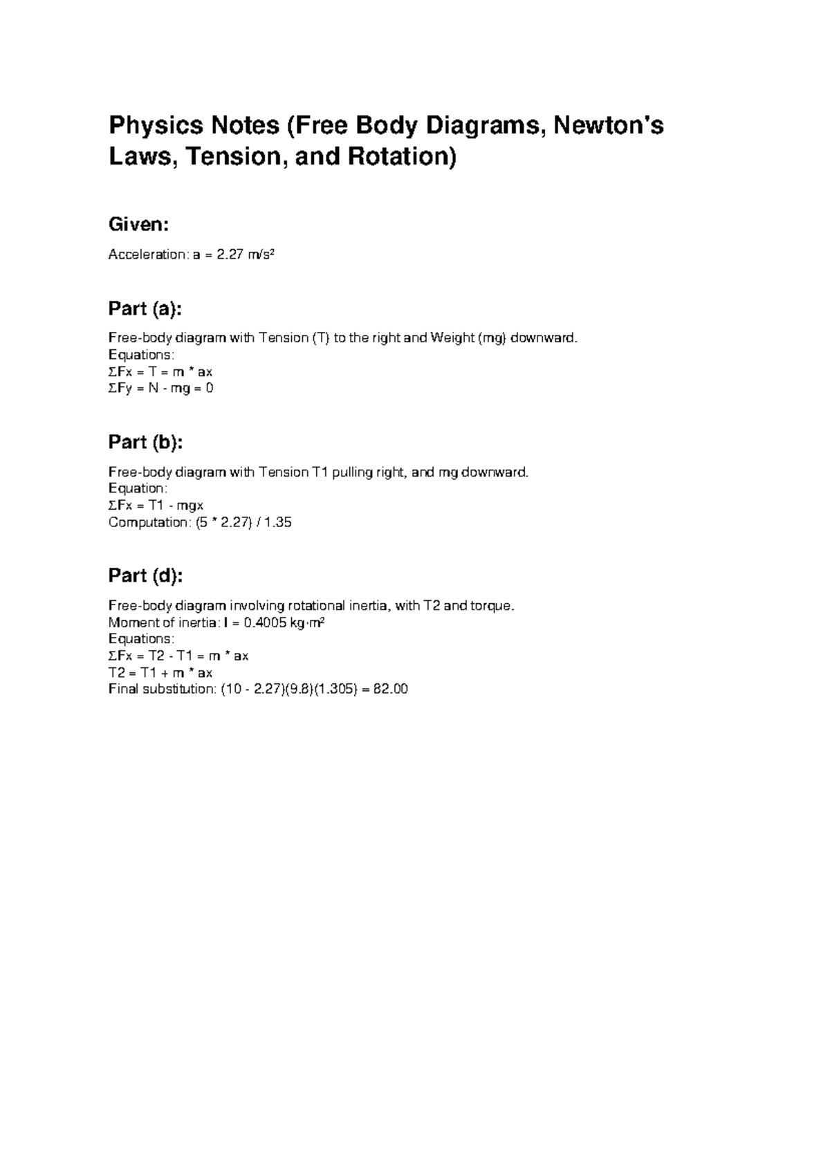 Physics notes - ye ye ill brb - Physics Notes (Free Body Diagrams ...