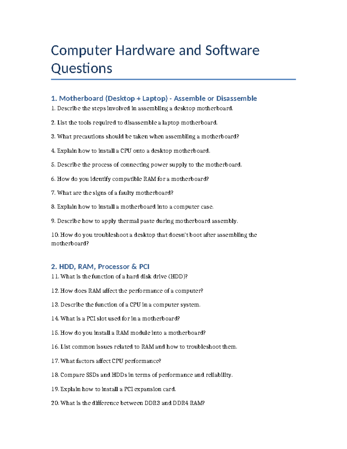Clean Computer Hardware Software Questions - Computer Hardware and ...