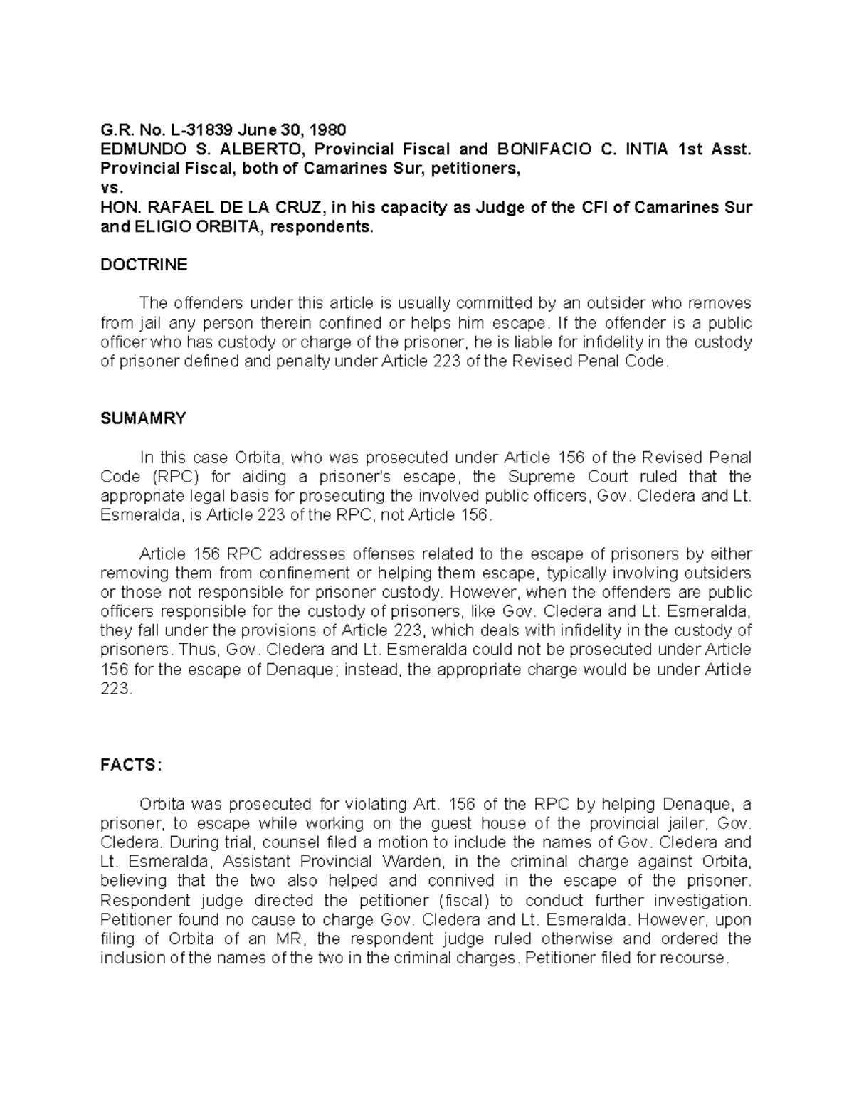 265. Alberto v. De la Cruz, 98 SCRA 406 (1980) - G. No. L-31839 June 30 ...