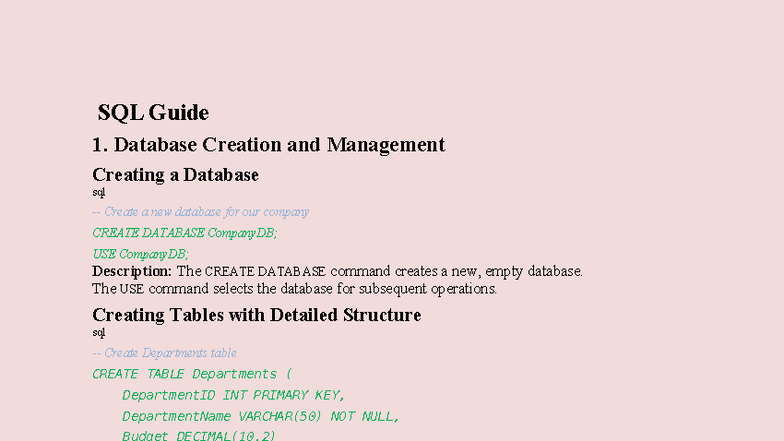 SQL Guide: Database Creation & Management (SQL 101) - Studocu