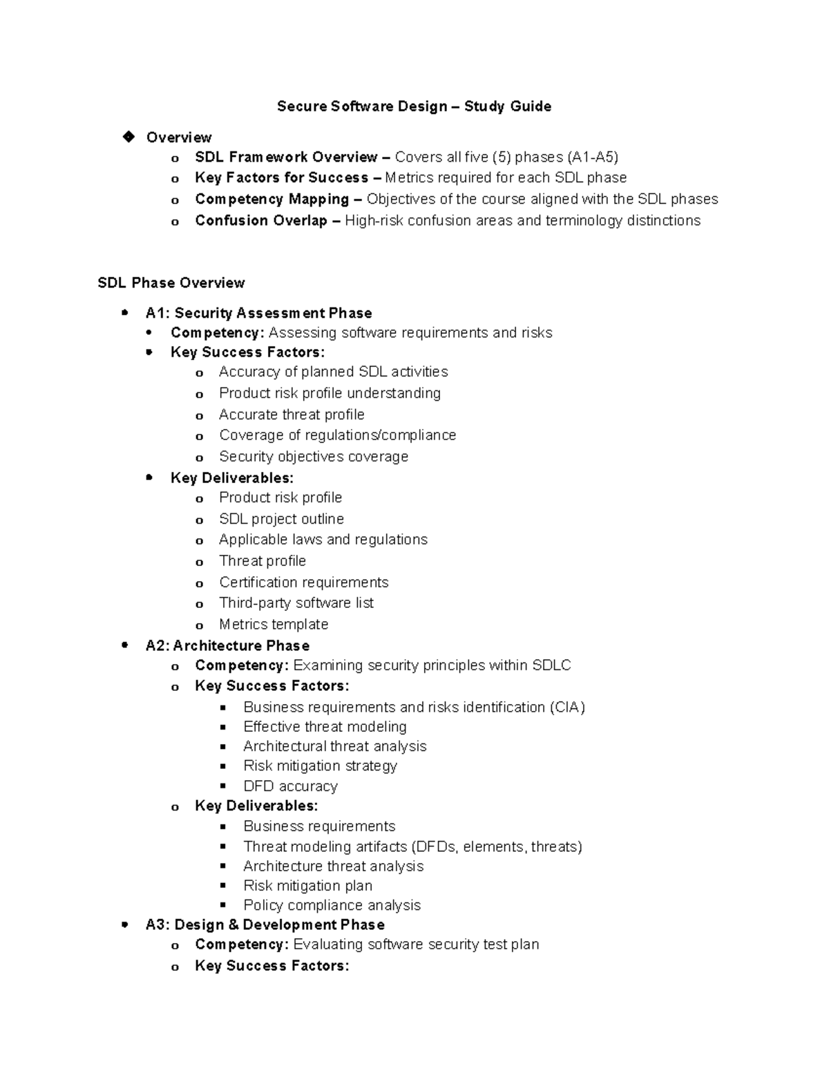 D487 Secure Software Design Comprehensive Study Guide - Studocu