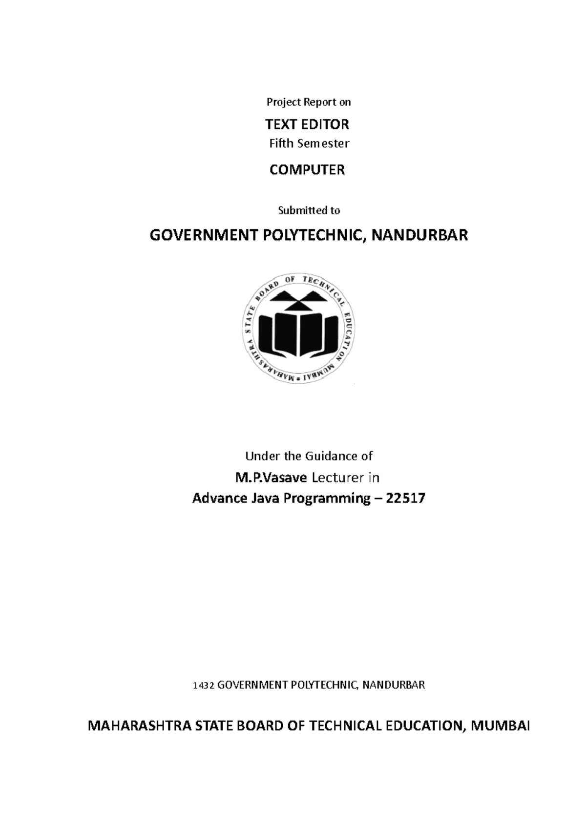 Text Editor Project Report - Advance Java Programming (22517) - Studocu