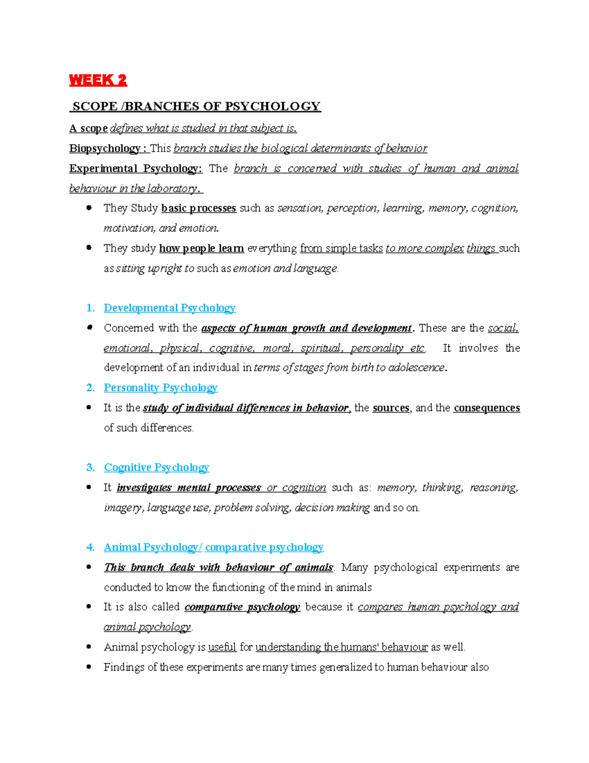 Branches and Scope of Psychology: An Overview (PSY 101) - Studocu
