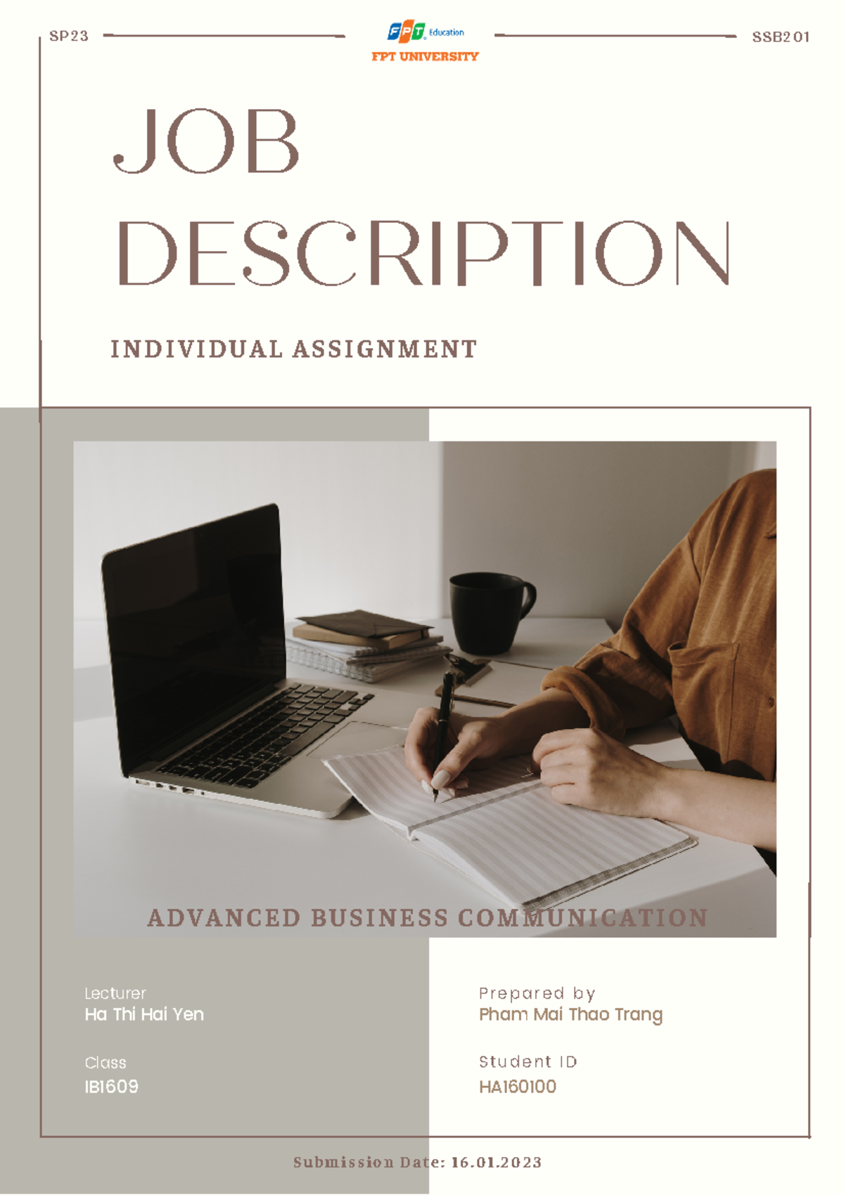 Individual Assignment - SSB201 - Job Descriptions Overview - IB1609 ...