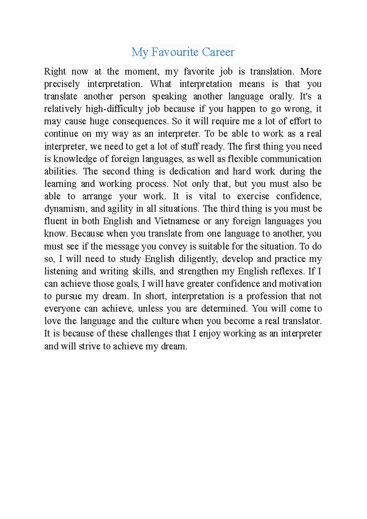 My Favourite Career - good luck to anyone that read this. it's not ...