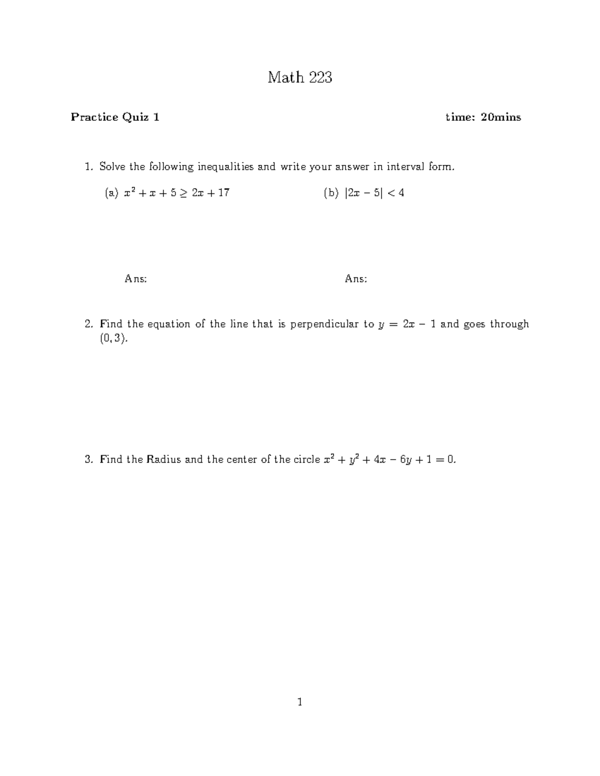 Quiz 1 223 f24 - Practice Quiz - MATH 224 - Practice Quiz 1 Math 223 ...