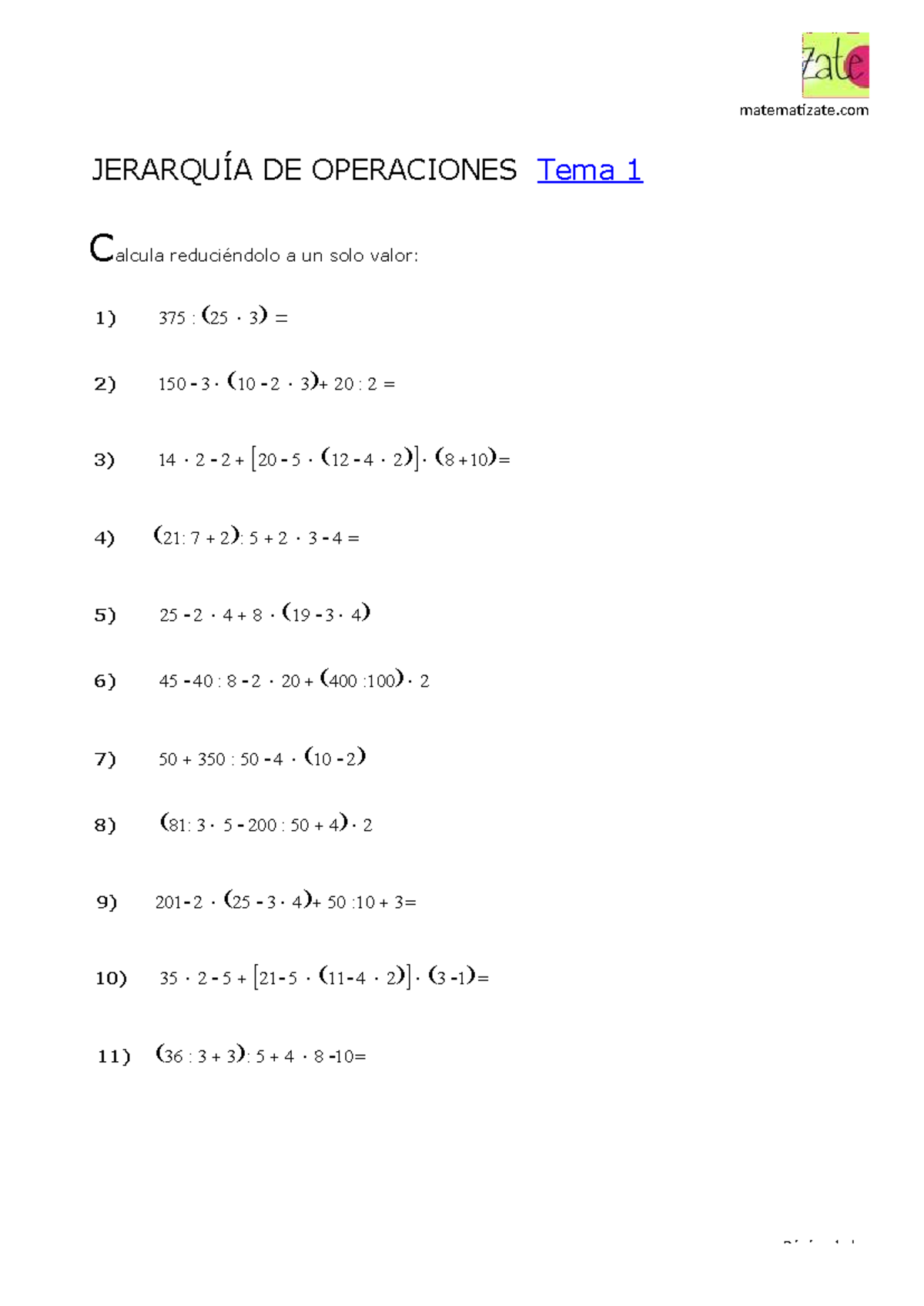 Jerarquía de Operaciones - Ejercicios y Soluciones (MAT101) - Studocu
