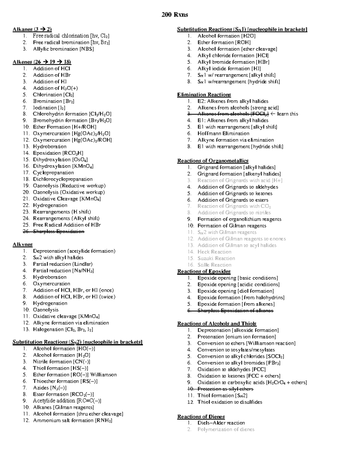 200 Organic Reactions - Study material - 200 Rxns Alkanes (3 → 2) 1 ...