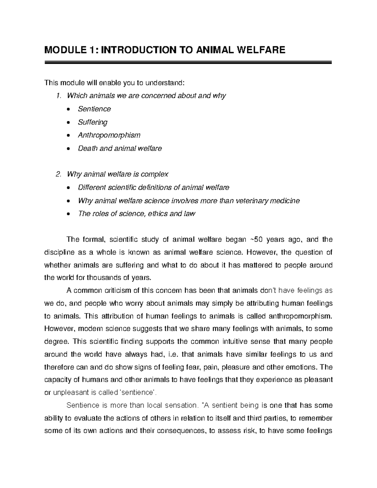 Animal Welfare - Introduction - MODULE 1: INTRODUCTION TO ANIMAL ...