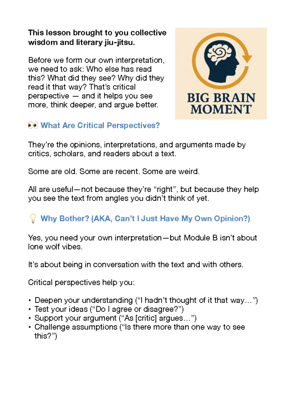 Module B Lesson: Understanding Critical Perspectives - Studocu
